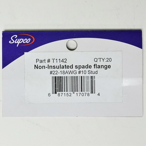 Supco T1142 No-Insulated Flange Spade Terminal Connector for 22-18 Wire ...