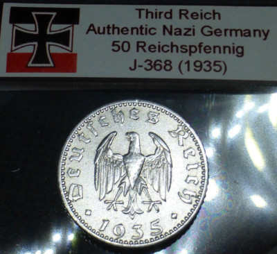 Beautiful 1935 Nazi Coin - 50 Reichspfennig Eagle Third Reich Germany ...