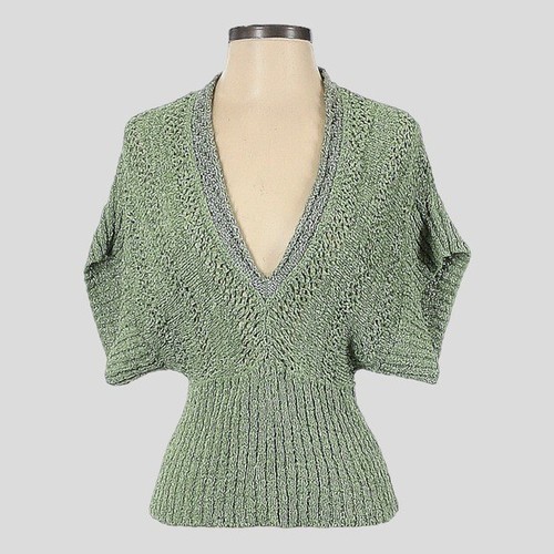 Cartise Seafoam Green Open Knit Boho Festival Plunge Dolman Sweater ...