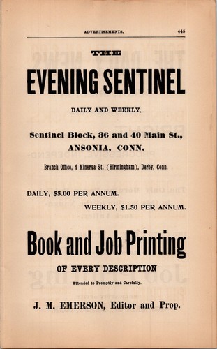 1900 The Evening Sentinel Daily Weekly Paper Book & Job Printing ...