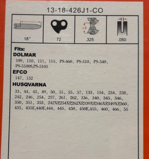 18" BAR & CHAIN FITS JONSERED 2153 2152 2150 2145 2140 2050 2054 2045 2041 590 | eBay