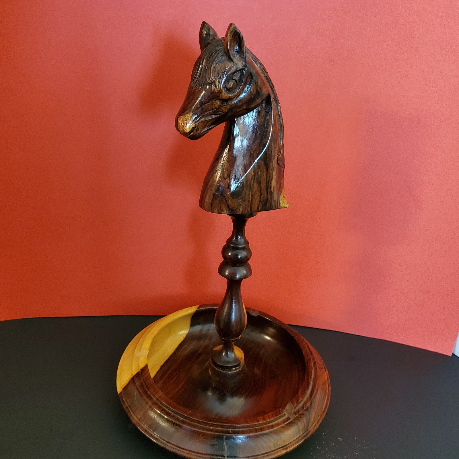Vtg Estate Equestrian Hand Carved Wooden Horse Head Spindle Ashtray 13 ...