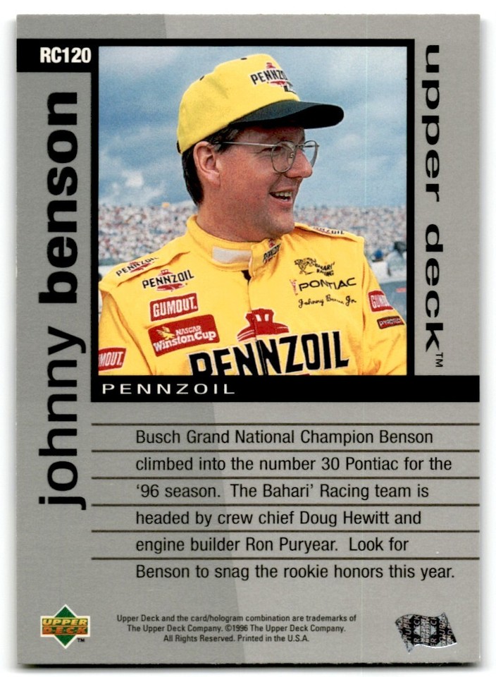 1996 Upper Deck Road to the Cup Johnny Benson Bahari Racing #RC120 | eBay