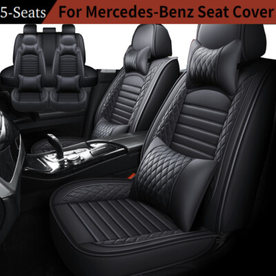 For Mercedes-Benz Full Set PU Leather Car 5 Seat Covers Front Rear ...