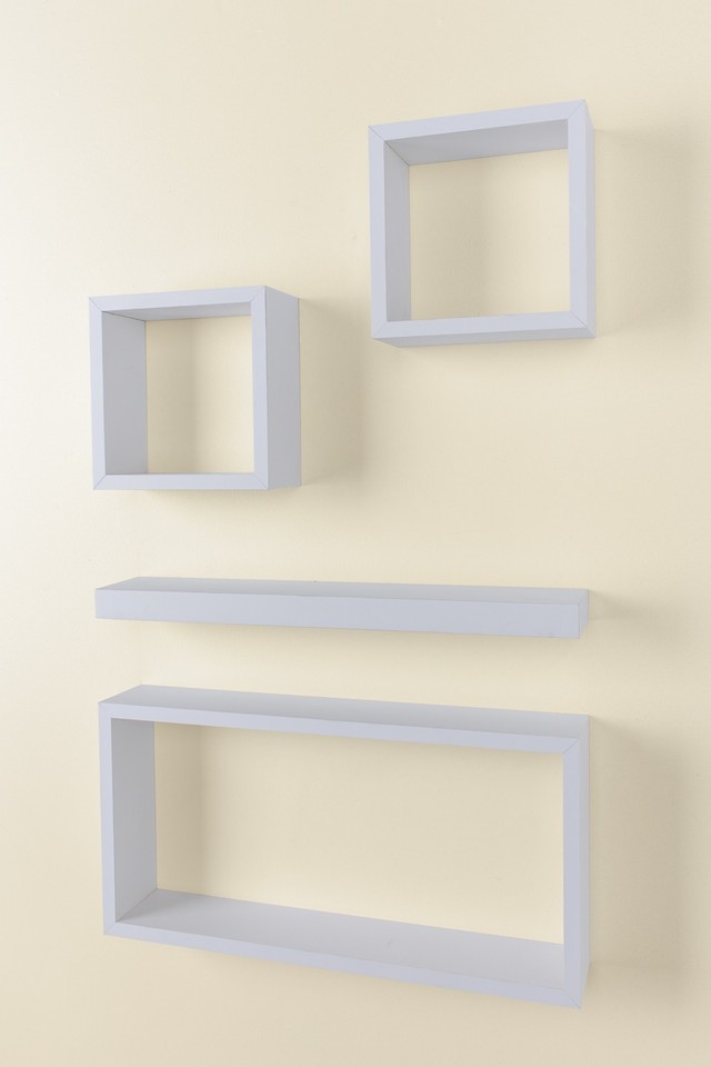 Wood Wooden Floating Wall Cubes Cube Shelf Shelves Storage Display Unit ...