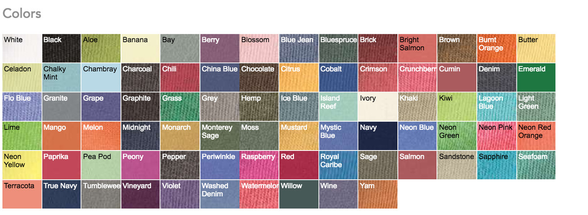Comfort Colors Color Chart