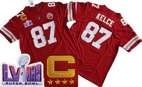 Men's Kansas City Chiefs #87 Travis Kelce Limited Red C Patch LVIII ...
