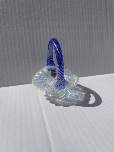 Fenton Glass Mini Basket Opalescent Blue Handle | eBay