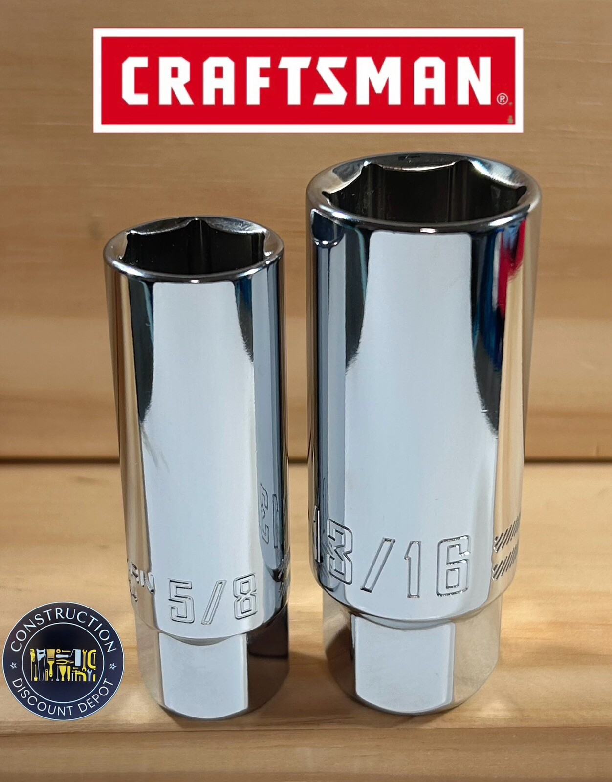 CRAFTSMAN 2pc 3/8 Drive 6Pt spark plug ratchet wrench socket set 5/8 13 ...