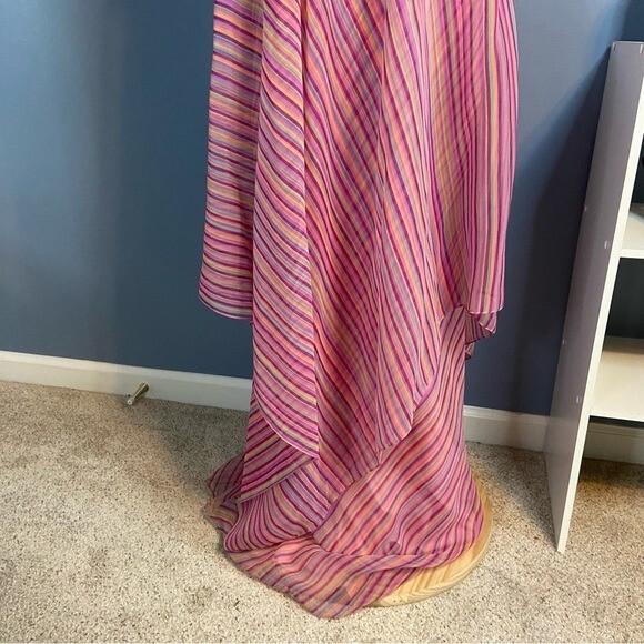 Albert Capraro Pink Striped 70s Strapless Maxi Dress - Gem