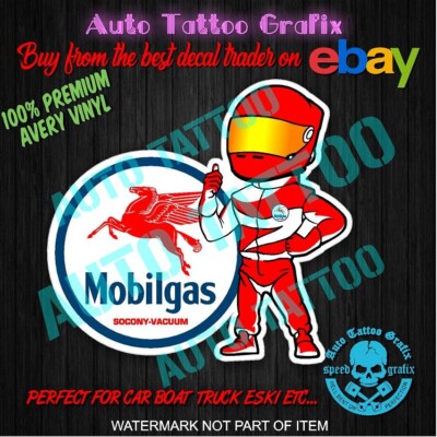 MOBIL GAS RACE CAR DRIVER Decal Sticker Vintage DRAG RACING MAN CAVE ...