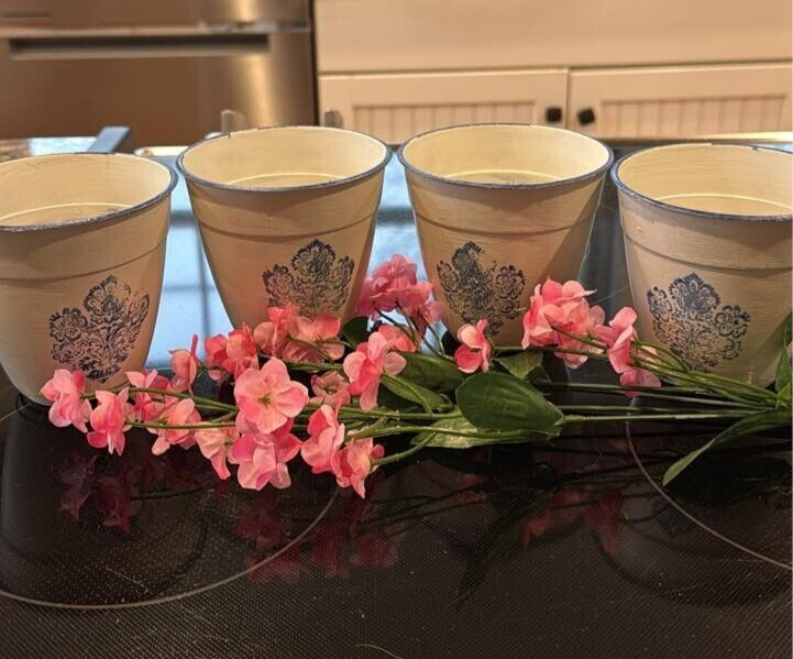 Toile Tole White and Blue Floral Design Planter Pots - 3.5" Tall | eBay