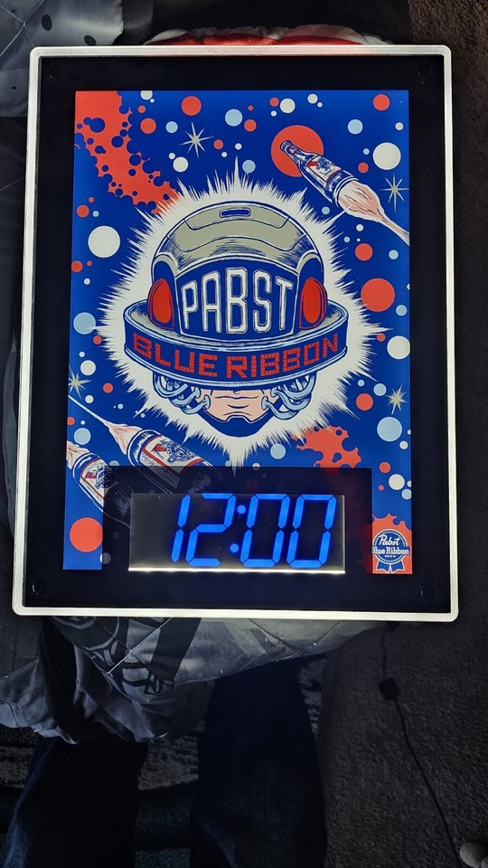 PABST BLUE RIBBON LED BEER SIGN MAN CAVE CLOCK PBR ROBOT SPACE ALIENS ...