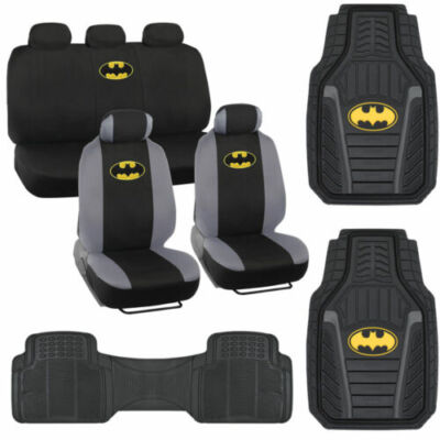 Official Batman Seat Cover Set and Armored Rubber Floor Mats + Rear ...