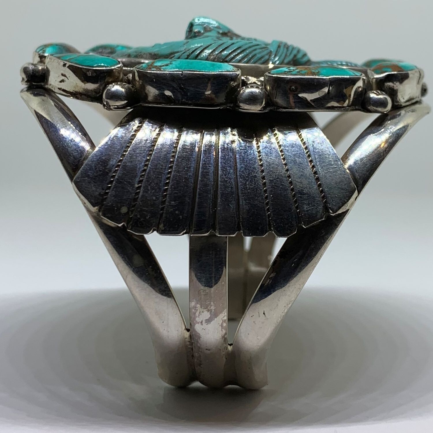 Carved Turquoise Native American Brave + Stones 925 Silver Cuff ...