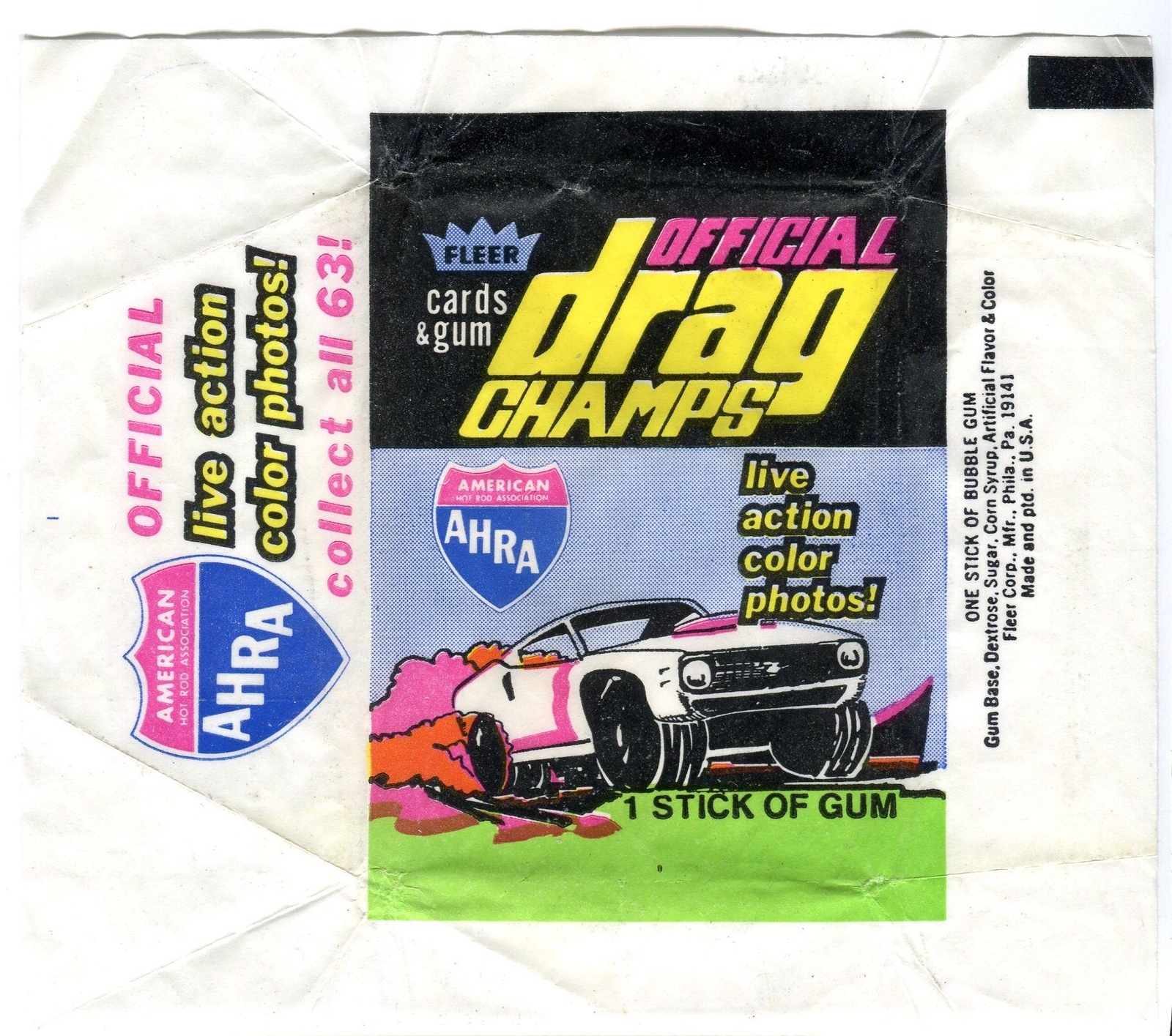 Official Drag Champs 1972 Fleer Vintage Bubble Gum Trading Card Wrapper ...