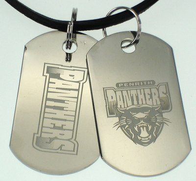 PENRITH PANTHERS NRL MENS DOUBLE DOG TAG S/S LEATHER NECKLACE JEWELLERY ...