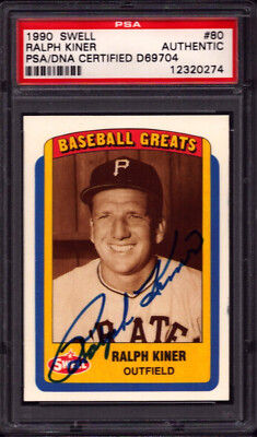 RALPH KINER 1990 Swell BB Greats AUTOGRAPH PSA/DNA PIRATES Auto Signed ...