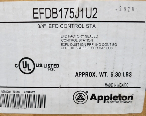 Appleton EFDB175J1U2 3/4 EFD Control Station Brand New Factory Sealed | eBay