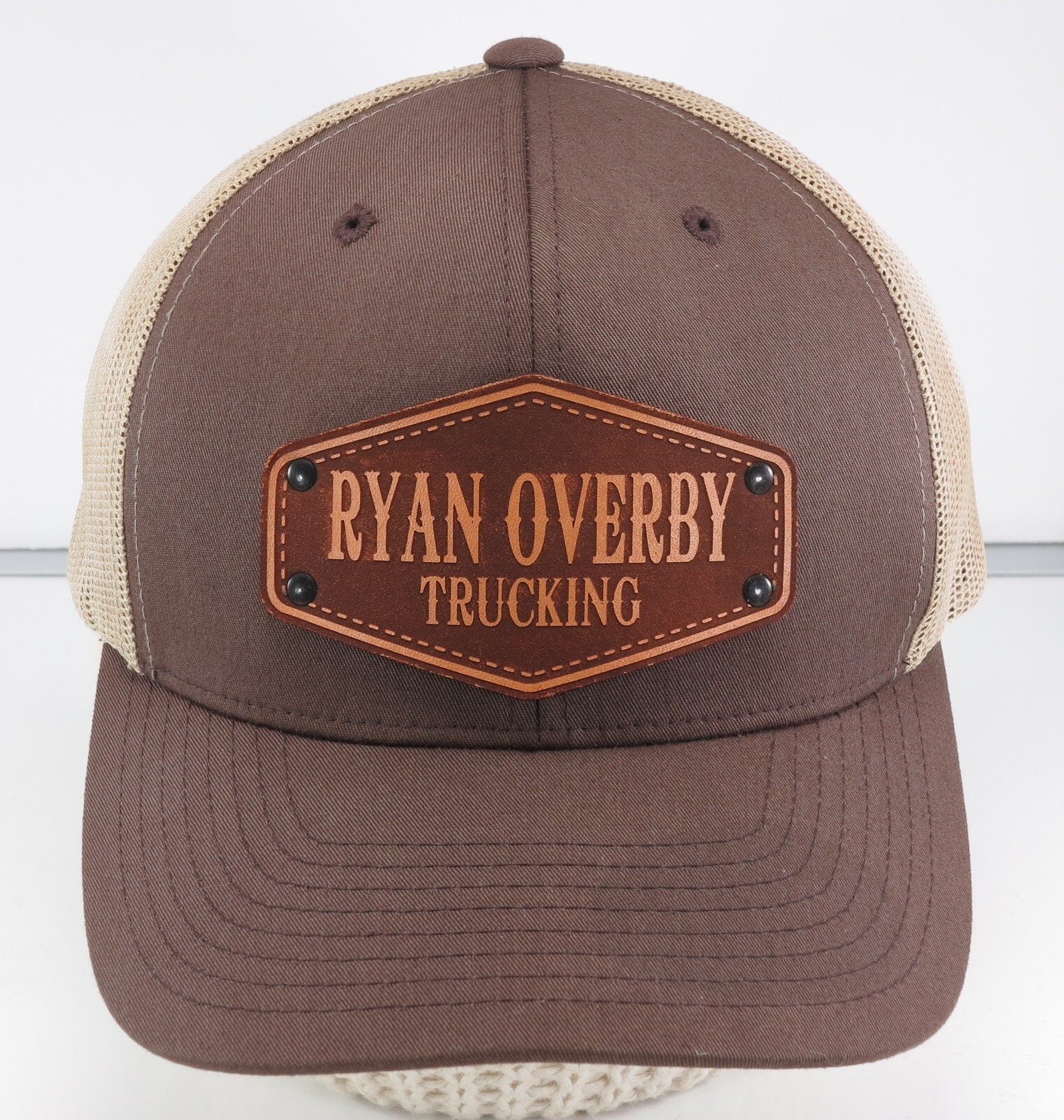 Ryan Overby Trucking Hat brown leather patch snapback mesh trucker cap ...