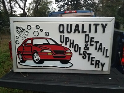 Large Car Detailing Upholstery Shop Sign Wash Hanging Vintage Light ...