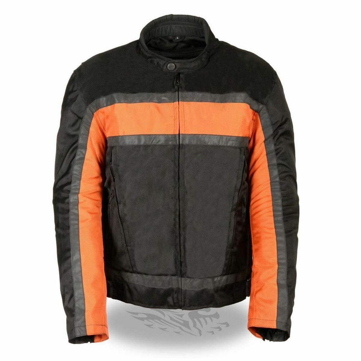 MENS MOTORCYCLE BLACK TEXTILE RACER JACKET w/ ORANGE MENS MOTORCYCLE BLACK TEXTILE RACER JACKET w/ ORANGE
