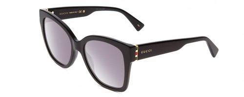Gucci GG0459S Women's Cateye Designer Sunglasses Gloss Black/Gray ...