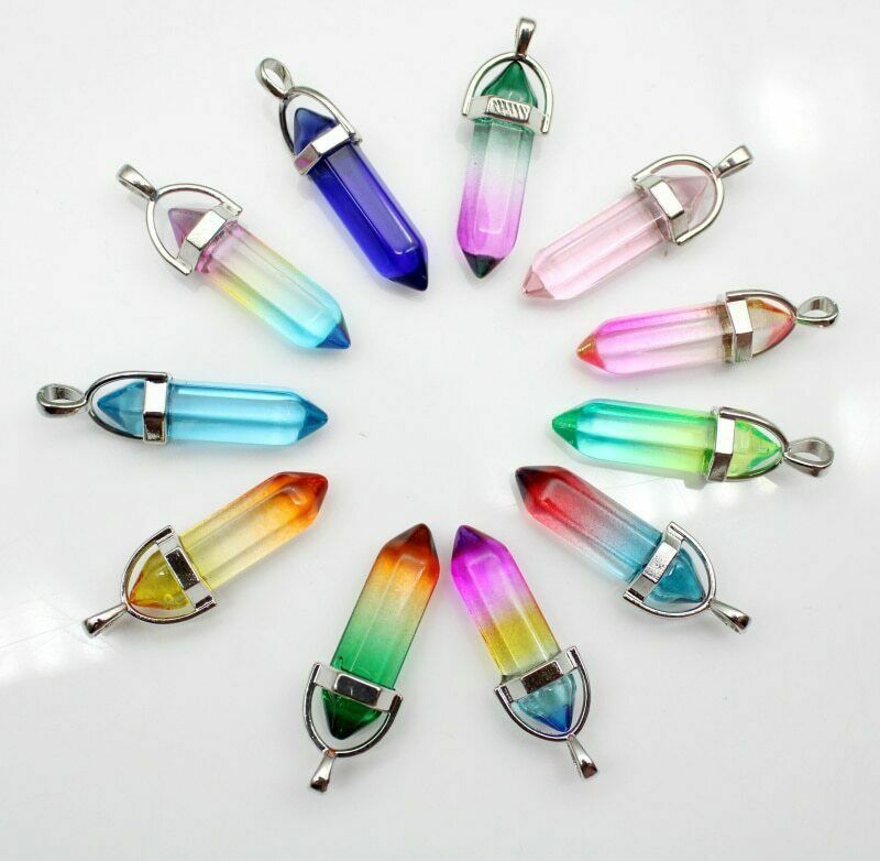 Mixed Crystal Glass 50pcs Hexagonal Column Stone Pendants for Jewelry ...