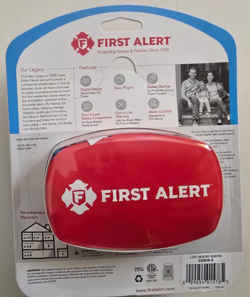 First Alert Carbon Monoxide Alarm With Digital Display - Both BAT And ...