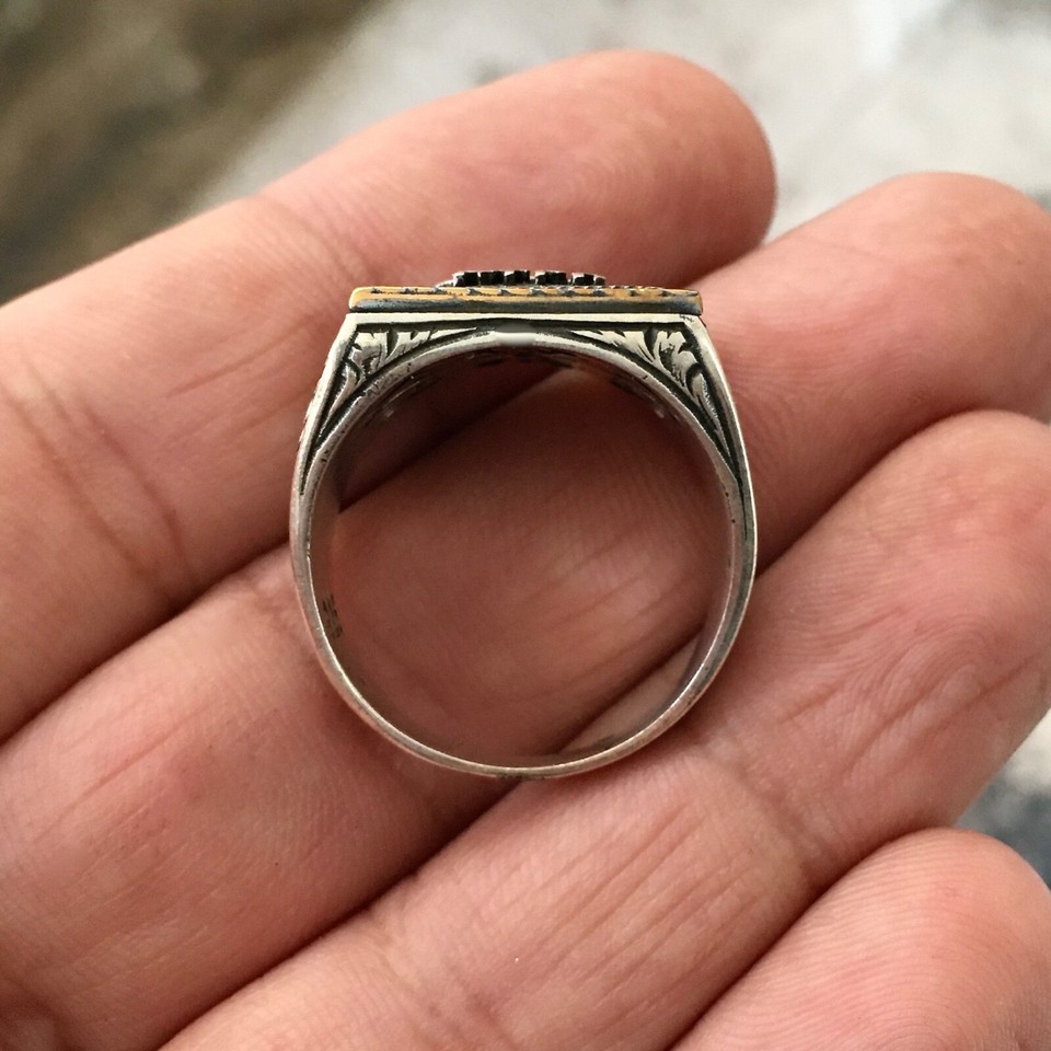 Silver Wolf Ring Turkish Signet 925 Sterling Solid Square Ottoman Mens ...