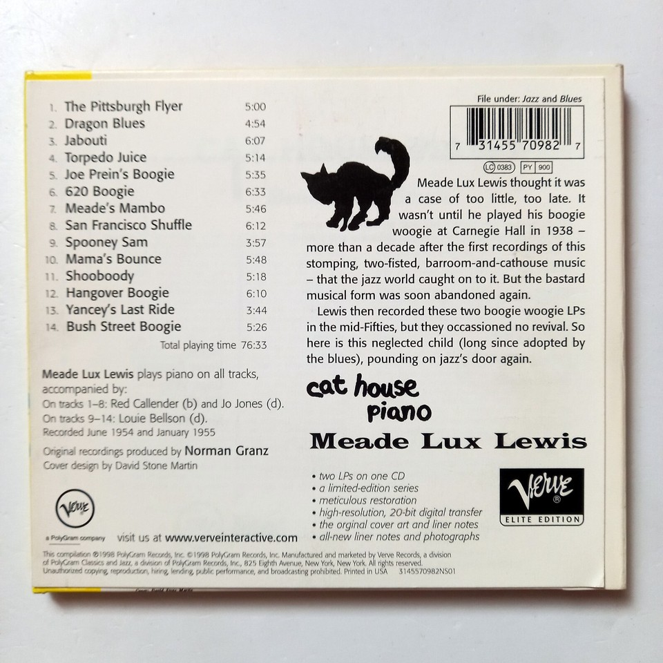 MEADE LUX LEWIS ‎– CAT HOUSE PIANO (1998) CD COMPILATION REMASTERED ...