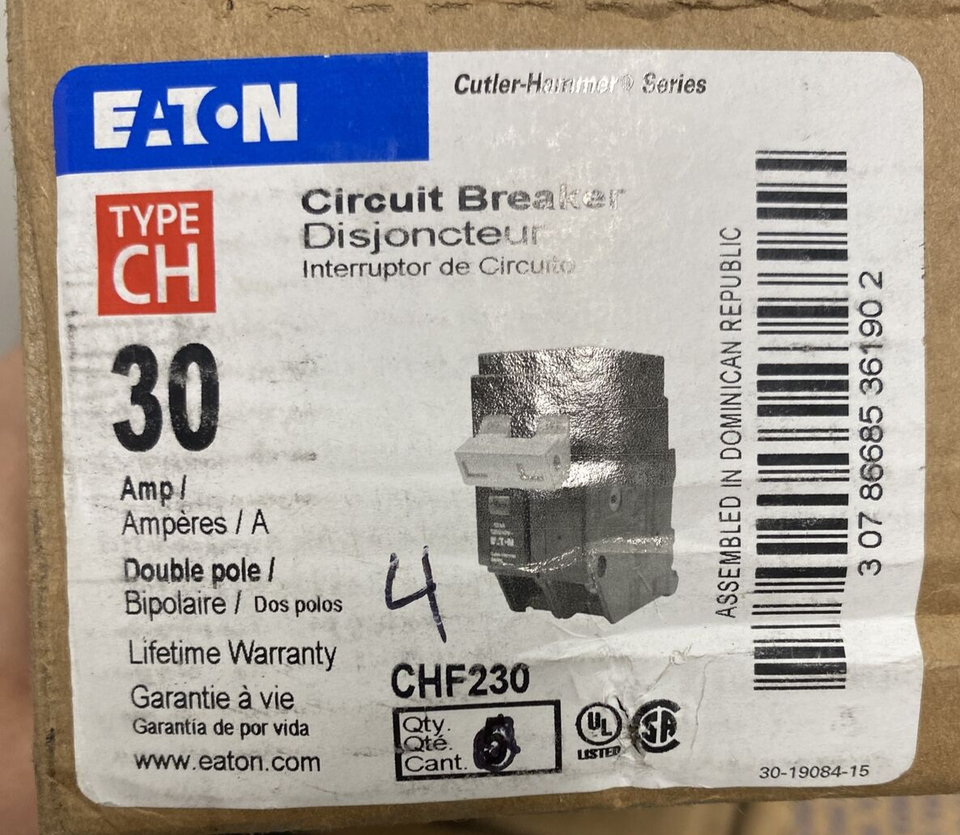 One New Circuit Breaker Eaton Cutler-Hammer CH230 CHF230 30 Amp 2 Pole ...