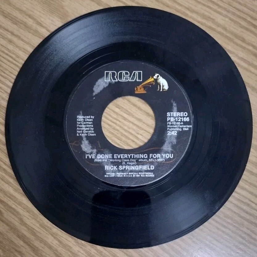 RICK SPRINGFIELD "IVE DONE EVERYTHING FOR YOU/ RED HOT AND BLUE LOVE" VINYL 45 | eBay