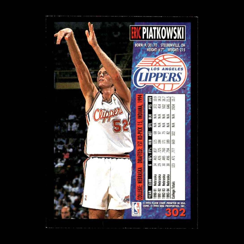 Eric Piatkowski 1994-95 Fleer Rookie Los Angeles Clippers #302 R328C 69 ...