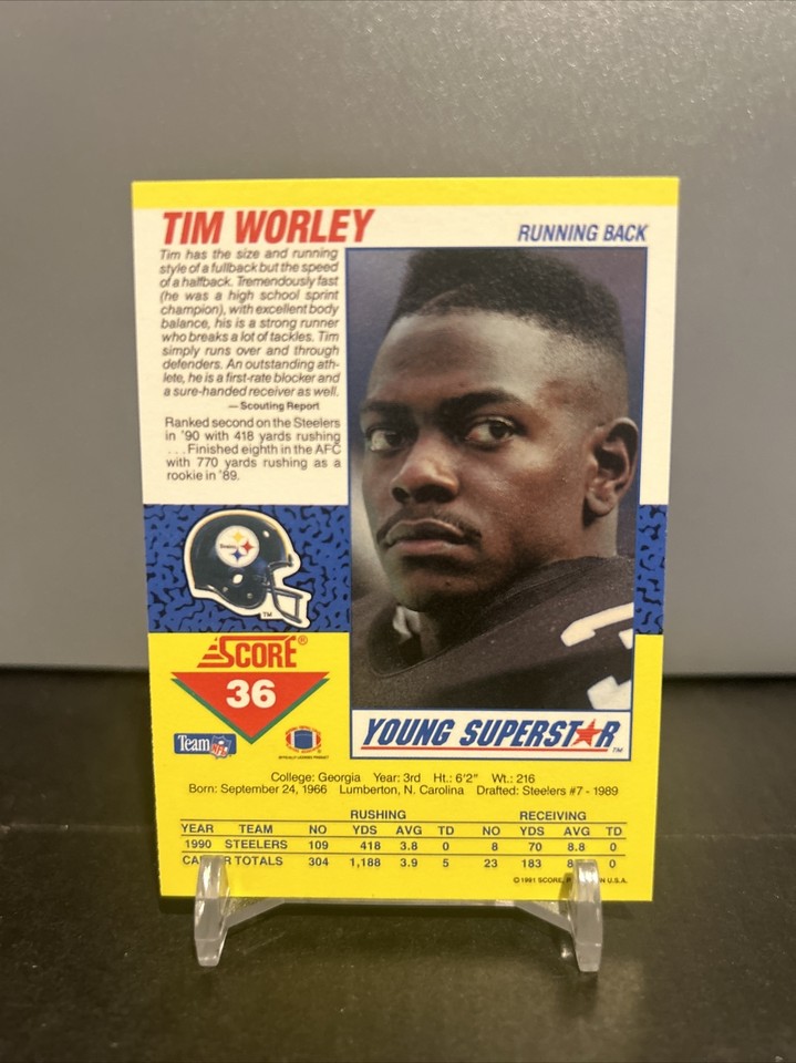 1991 Score Young Superstars Tim Worley Pittsburgh Steelers #36 | eBay