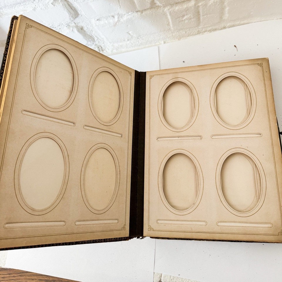 Antique Victorian Leather Photo Album Shield Cartouche Empty Cabinet ...