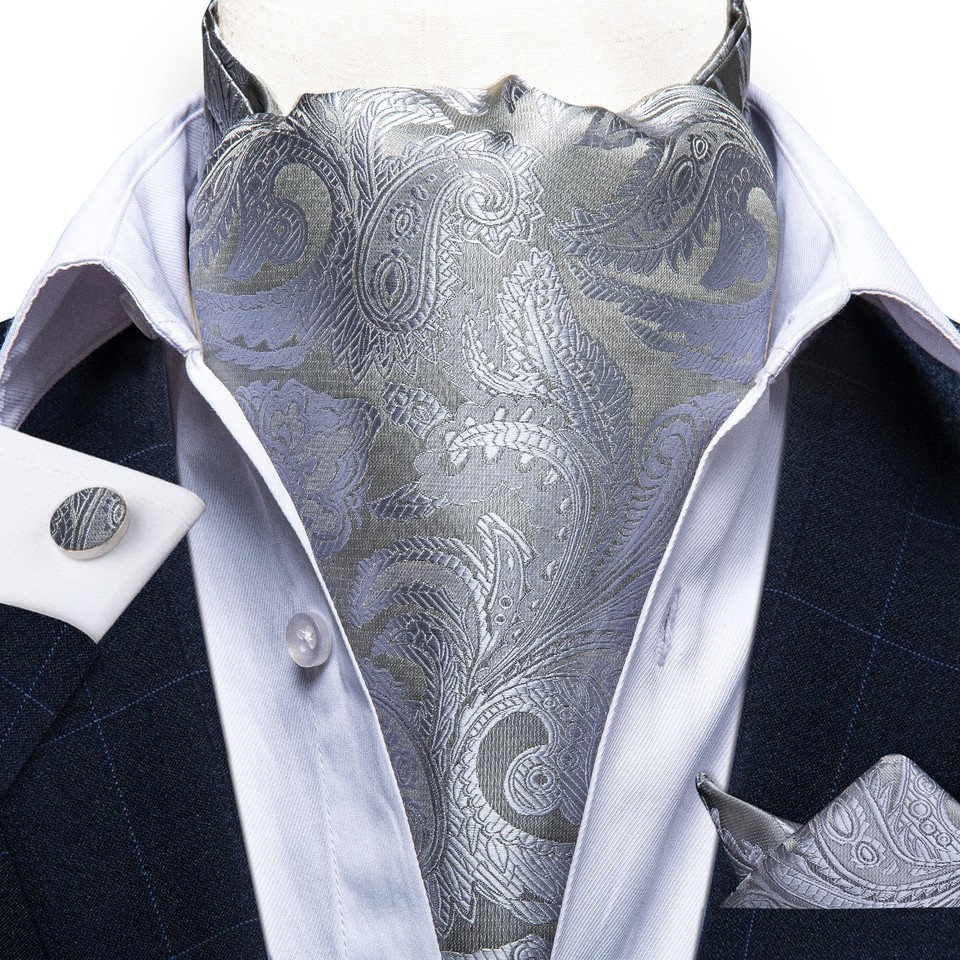 3pcs Mens Cravat Ascot Pocket Square Cufflinks Set Wedding Formal ...