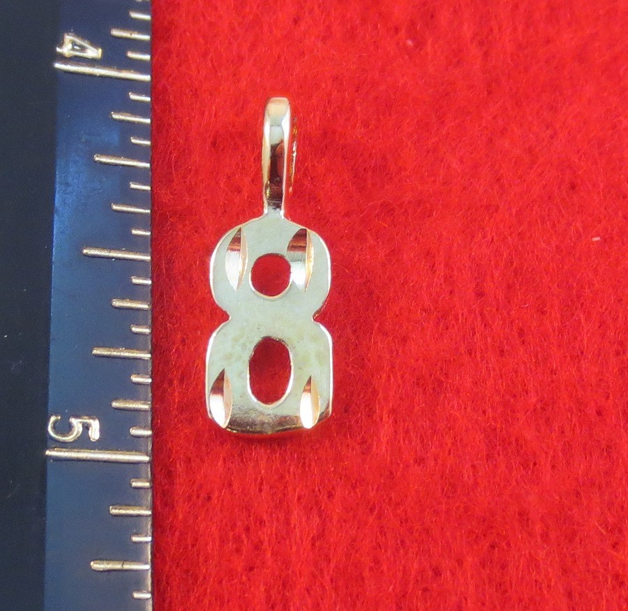 14KT GOLD EP NUMBER 8 SPARKLING CUT CHARM WITH ROPE CHAIN SET 16"-30 ...