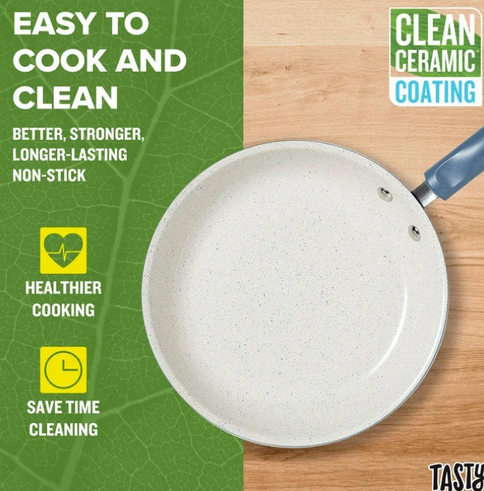 Tasty Clean Ceramic 16 Piece Non-Stick Aluminum Cookware Set, Slate ...