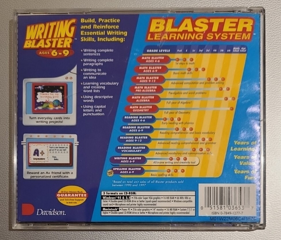 Davidson Writing Blaster. Ages 6-9 (Windows/Mac, 1998) Educational CD ...