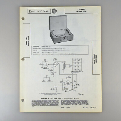Crescent 1100 Record Player Phono Amplifier Service Manual SAMS ...