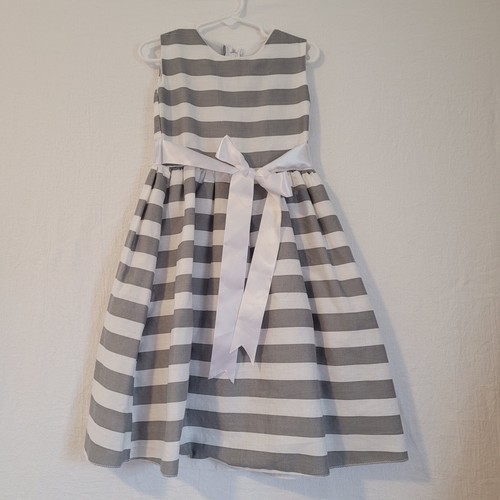 Kid Fashion Girls Dress SZ 4 Gray Striped White Sailor Sundress Layered ...