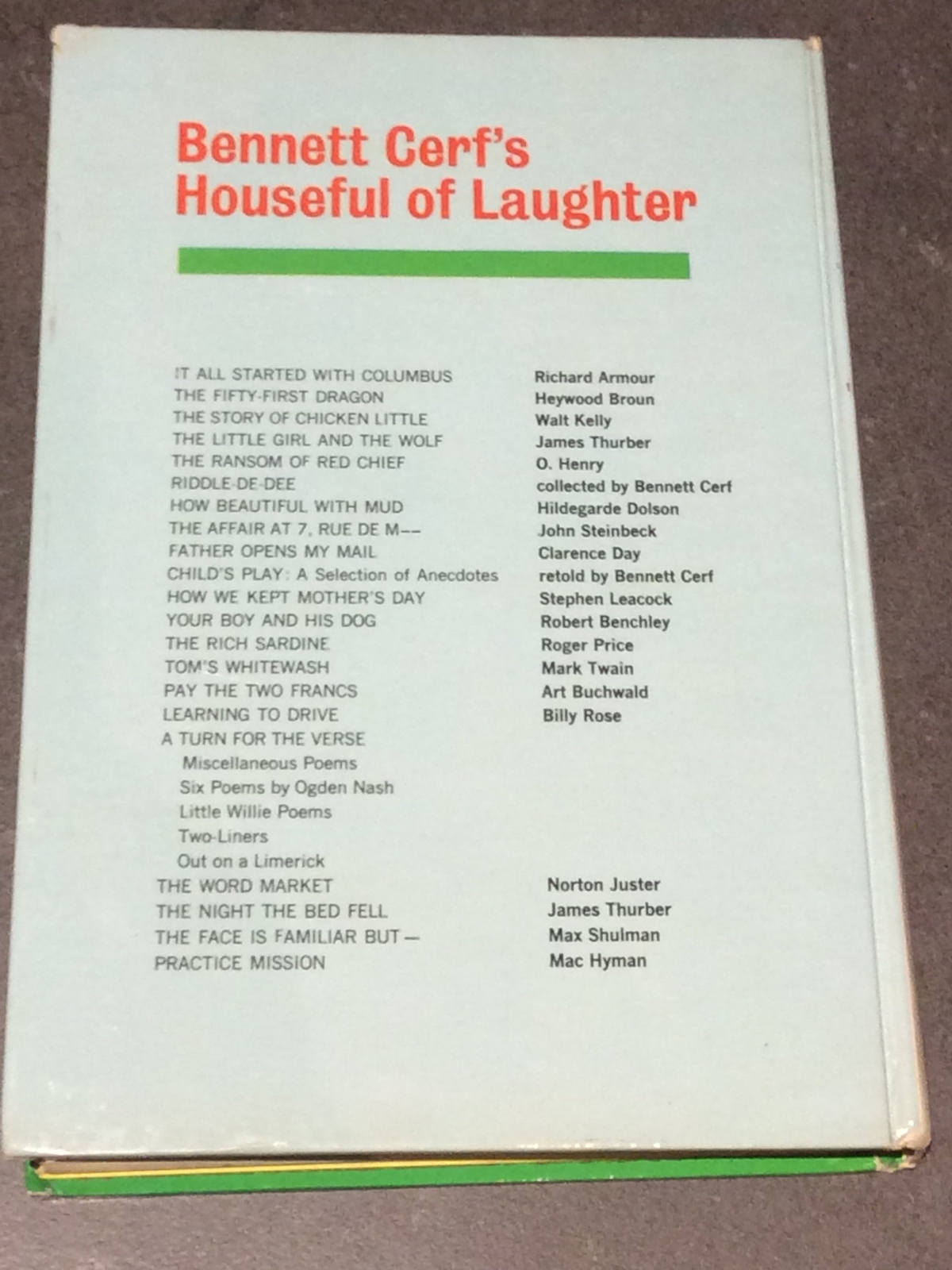 Bennett Cerf''s Houseful of Laughter Hardcover Book, 1963 Random House ...