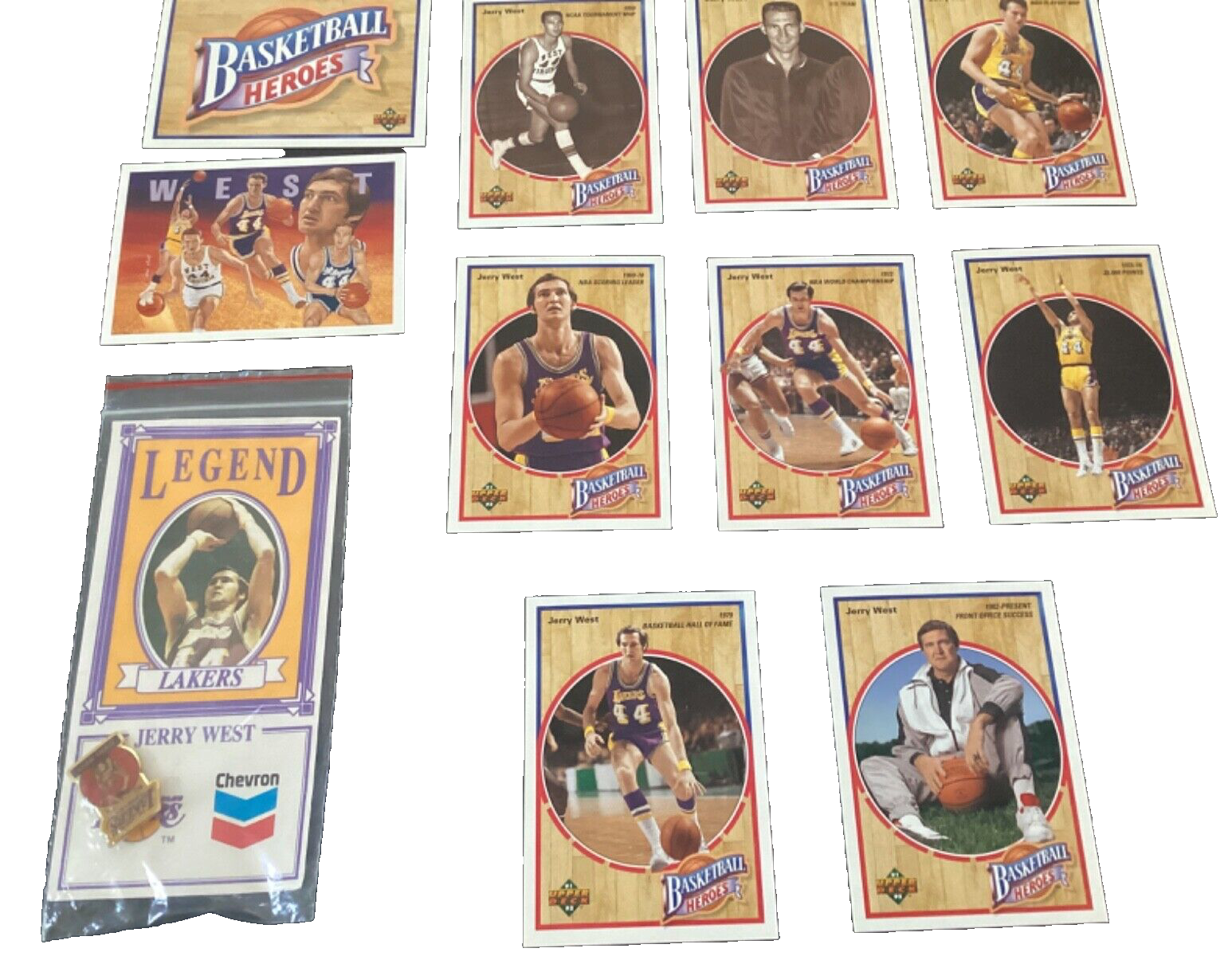 1992 Upper Deck Jerry West HEROES Complete 10 Card plus Jerry west pin ...