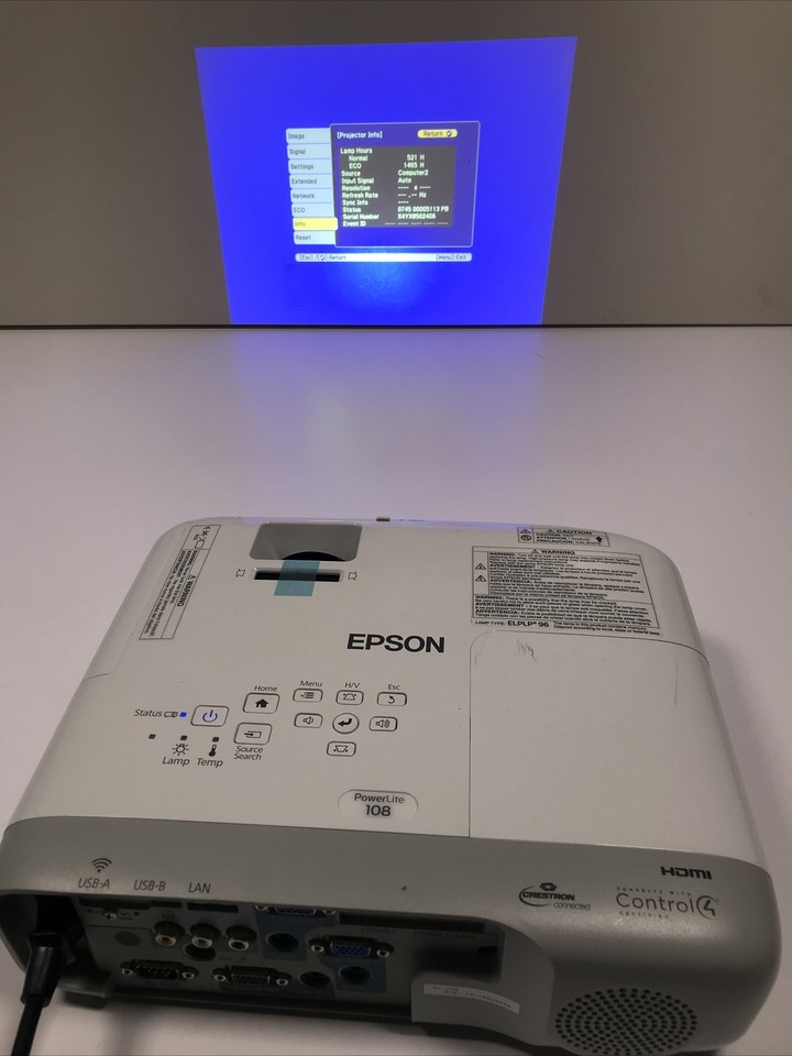 Epson Powerlite 108 3LCD ANSI HDMI Projector 3700 Lumens H860A 1986 ...