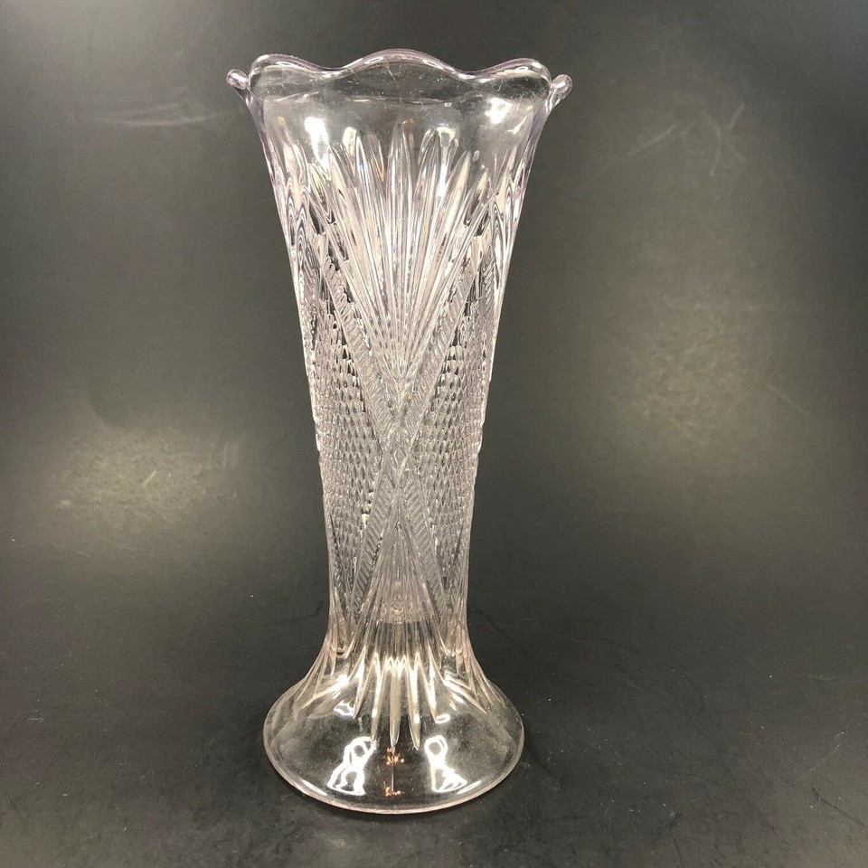 Antique Grated Diamond & Sunburst Vase Pale Lavender Glass Duncan Son ...