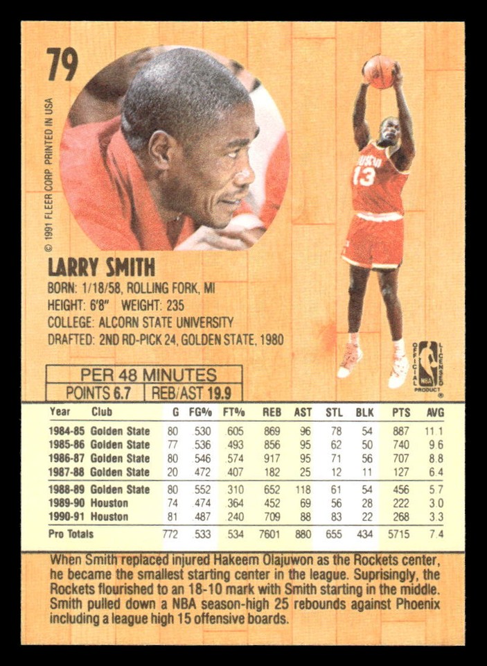 Larry Smith 1991 Fleer #79 Houston Rockets | eBay