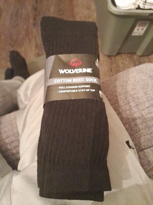 WOLVERINE Men 4 Pack Black Cotton Blend Boot Sock LG size (9-13) Made ...