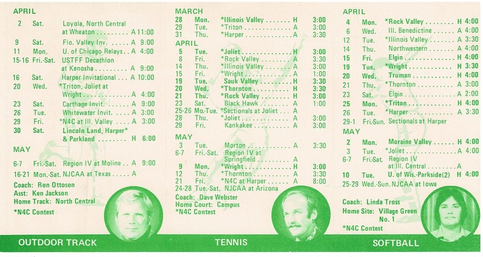 Vintage 1977 COD College of DuPage (Glen Ellyn IL) SPRING SPORTS POCKET ...