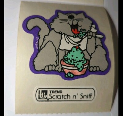 vintage 80s Sticker scratch & Sniff Trend Cat Mint Ice cream Matte | eBay